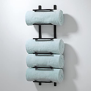 mDesign Modern Decorative Metal 5-Level Wall Mount Towel Rack Holder and Organizer for Storage of Bathroom Towels - Matte Black