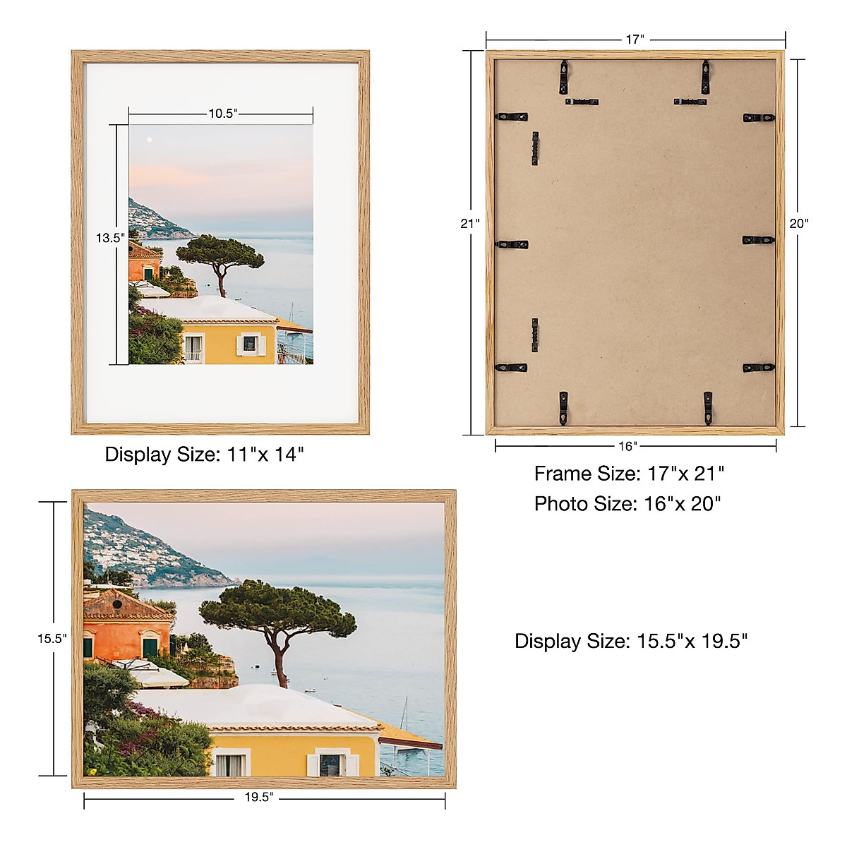 Axeman 16x20 Picture Frame with Mat for 11x14, Solid Oak Wood Poster Frame with Tempered Glass for Home Decor, Wooden 16x20inch Photo Frame for Art Photo and Prints, Wall Hook Included, Natural