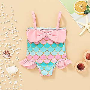 Newborn Infant Baby Girl One Piece Bathing Suit Rainbow Mermaid Swimsuit Fish Scale Printing Swimwear 0-18 Months (Mermaid, 0-3 Months)