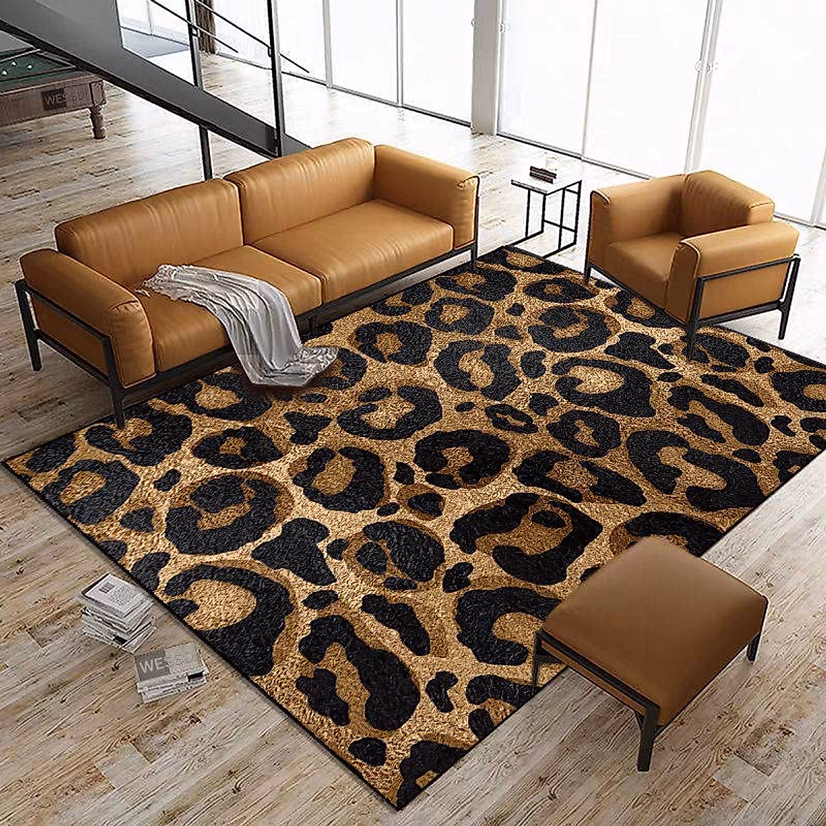 QINYUN Fashion Beautiful Style Area Rug, Leopard Print Light Luxury Living Room Rug, Home Decor Rug Soft and Durable Easy to Clean, Suitable for Bedroom Apartment Office-5ft×7ft