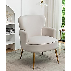 US Pride Furniture Stylish Velvet Armchair with Gold Metal Legs, Comfortable Accent Chair for Modern Living Room, Bedroom, Vanity Desk, and Entryway in Small to Mid-Size Spaces, Medium, Ivory
