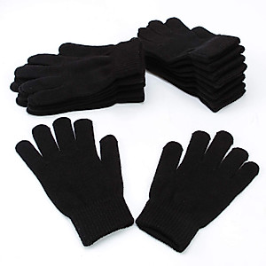 Cooraby 12 Pairs Winter Magic Gloves Stretchy Warm Knit Gloves with Mesh Storage Bag for Men or Women (Black, Length 8.3 inches)