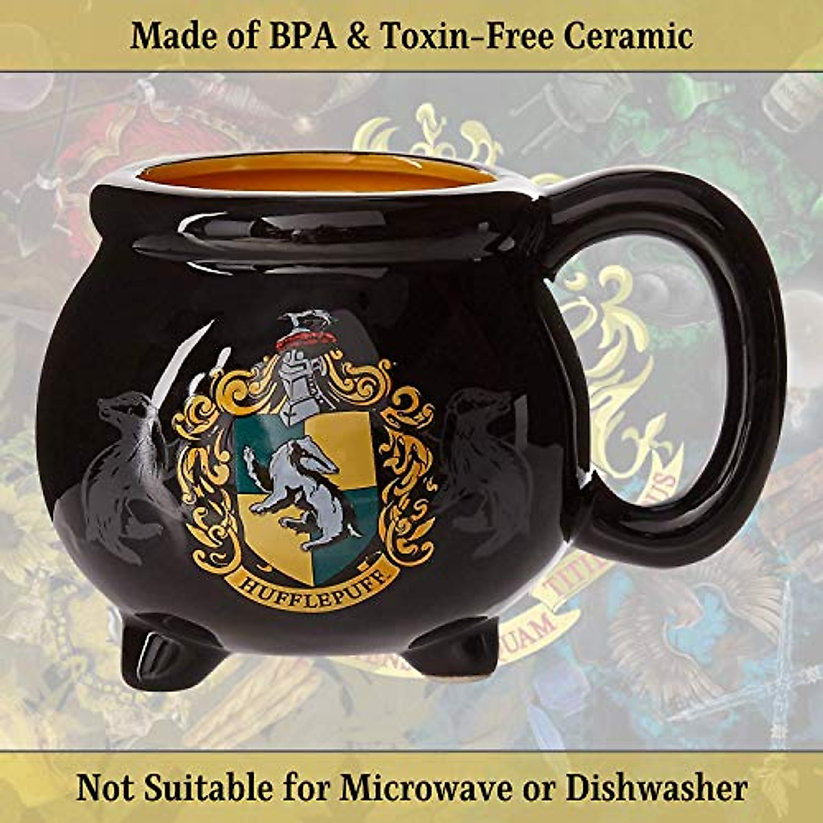 Silver Buffalo Harry Potter House Hufflepuff Crest Cauldron Ceramic 3D Sculpted Mug, 20 oz