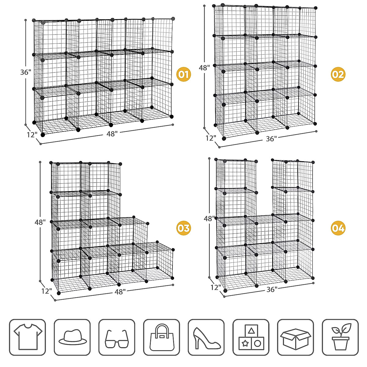 SUPER DEAL Metal Wire Cube Storage Organizer, 12 Cubes DIY Modular Cabinet Bookcase Bookshelf Shoe Rack Stackable Wire Cube Closet for Home, Office, Living Room, Bedroom