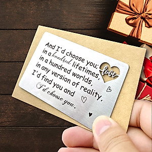 YODOCAMP Engraved Wallet Card Insert Anniversary Card Gifts for Husband, I'd Choose You Groom's Gifts for Him, Romantic Gifts Metal Love Note for Men Birthday