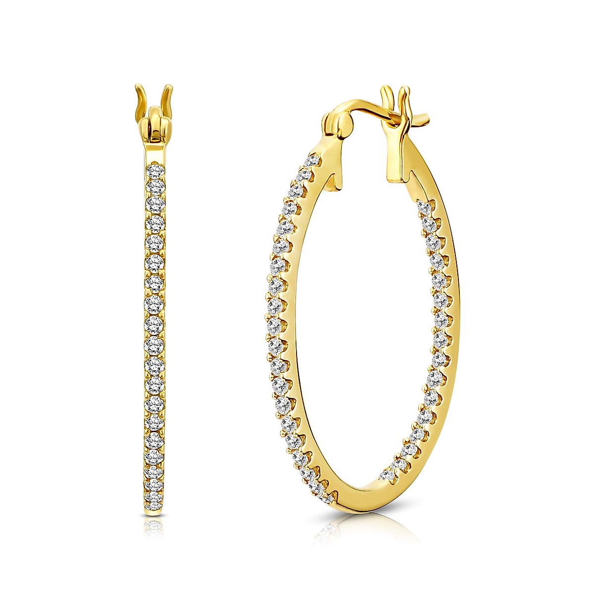 ARAIYA FINE JEWELRY 10K Yellow Gold Inside and Outside Diamond Hoop Earrings (1/2 cttw, I-J Color, I2-I3 Clarity)
