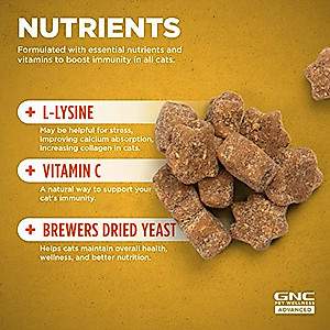 GNC for Pets Advanced Immune Support Cat Supplements 60 Ct | Lysine Treats for Cats, Immune Support Cat Vitamins and Supplements | L-Lysine,Vitamin C, and Brewers Dried Yeast Cat Supplement