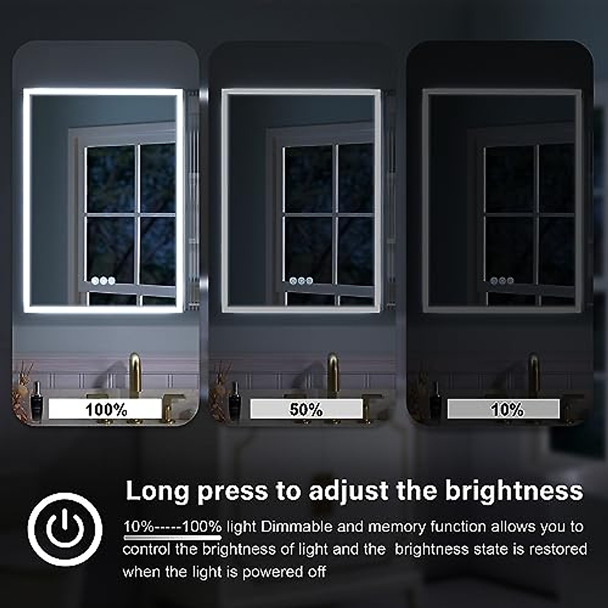 WELLFOR 30 X 28 Inch LED Lighted Bathroom Medicine Cabinet with Mirror, Bathroom Vanity Mirror Cabinet with Dimmable Lights and Defogger, 3 Solid Wood Shelves, Ample Storage Space, Quiet Closing Door