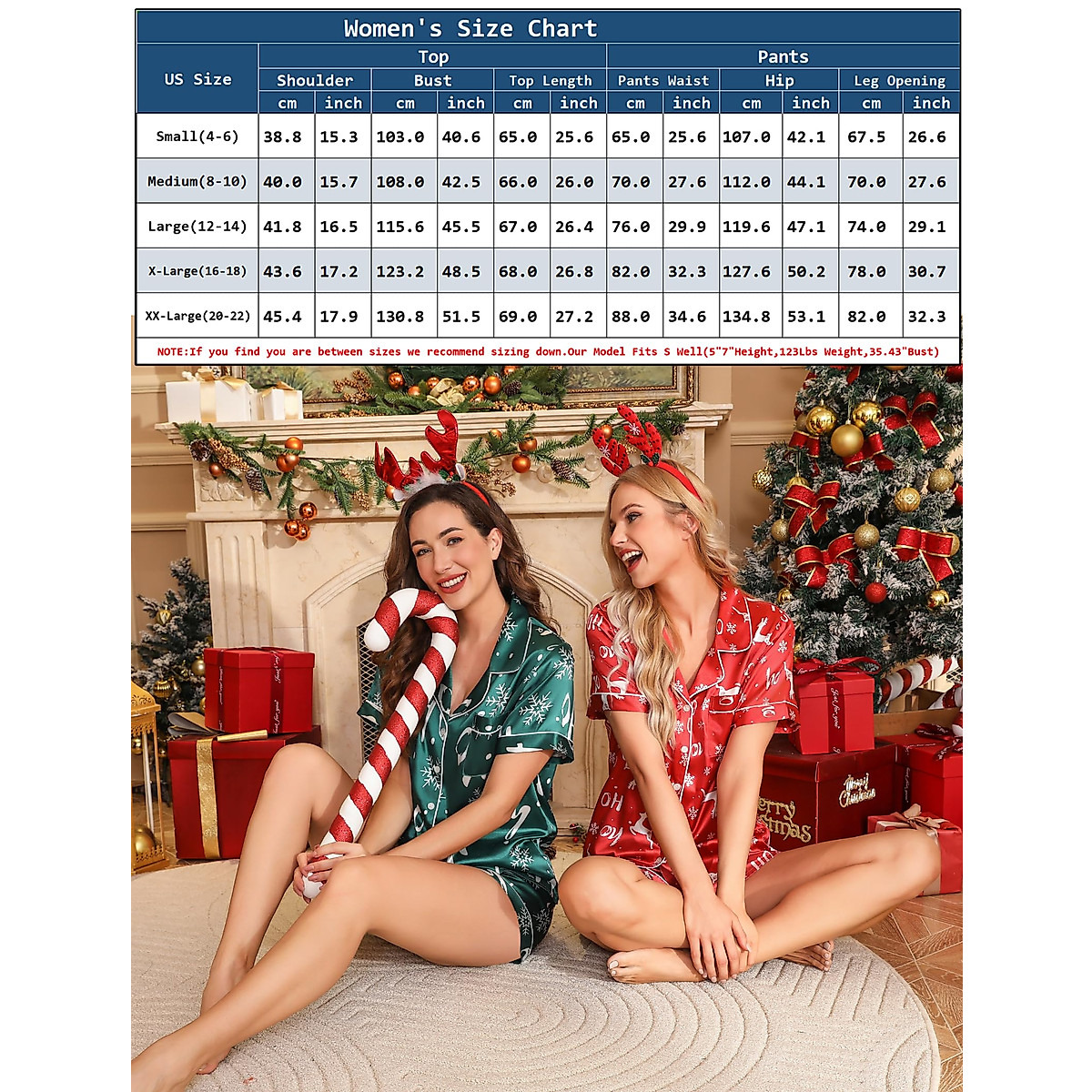 Pjmlifecoco Women's Silk Satin Christmas Pajamas Set Short Sleeve Loungewear Two Piece Sleepwear Button Down Pj Set