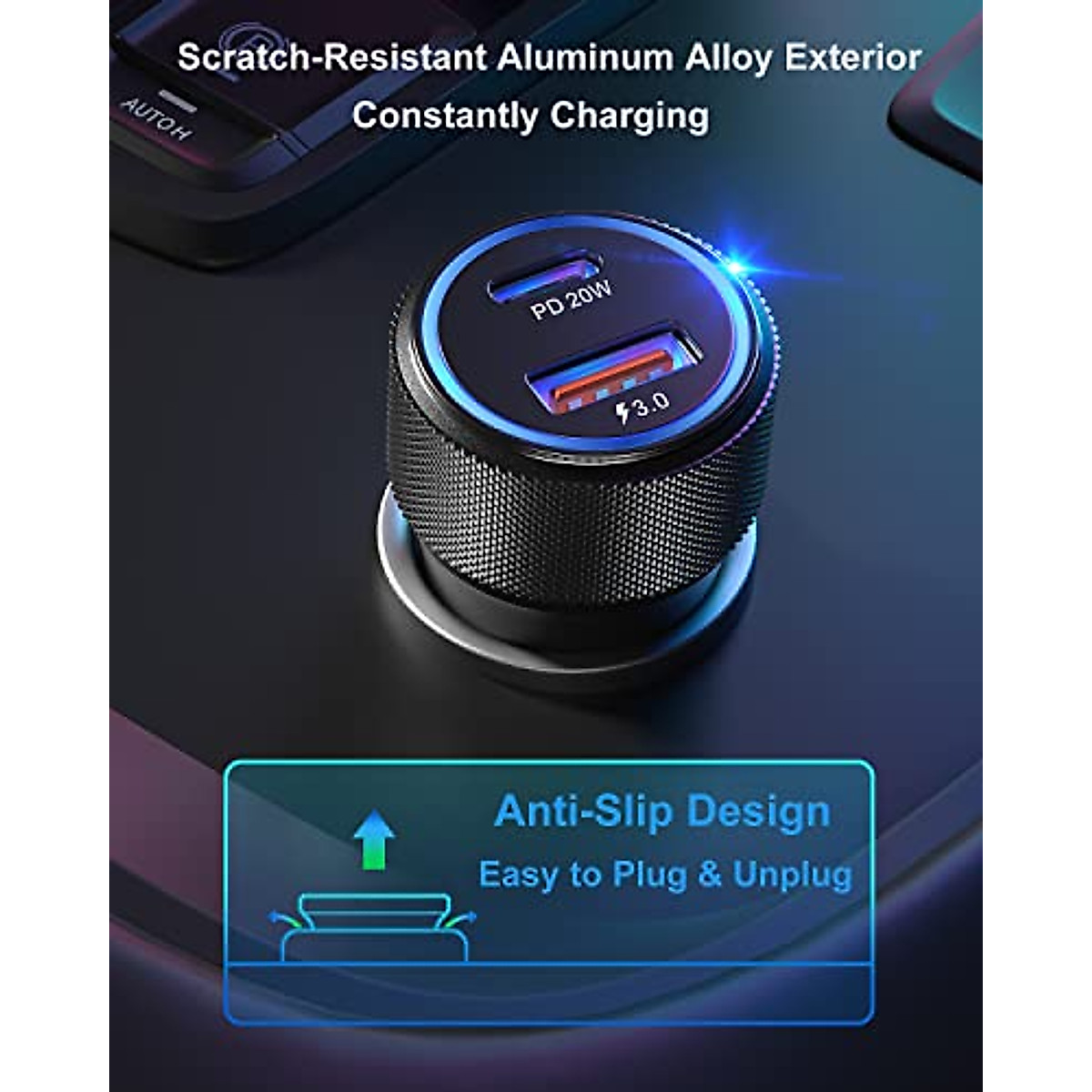 USB C Car Charger, OKRAY 3-Pack 36W Fast Charging Dual Port PD3.0&QC3.0 USB Type C Car Charger Cigarette Lighter Adapter with LED Compatible with iPhone 14/13/12/11, Galaxy S22 S21 Note 20 10 (Black)