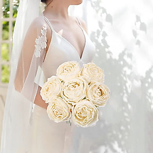 IPOPU White Roses Artificial Flowers Heads Bulk, 25pcs Vintage Dried Flowers Artificial Rose Heads Silk Fake Rose for Wedding Centerpieces for Dining Table Decor Wall Flowers Decorations (Off White)