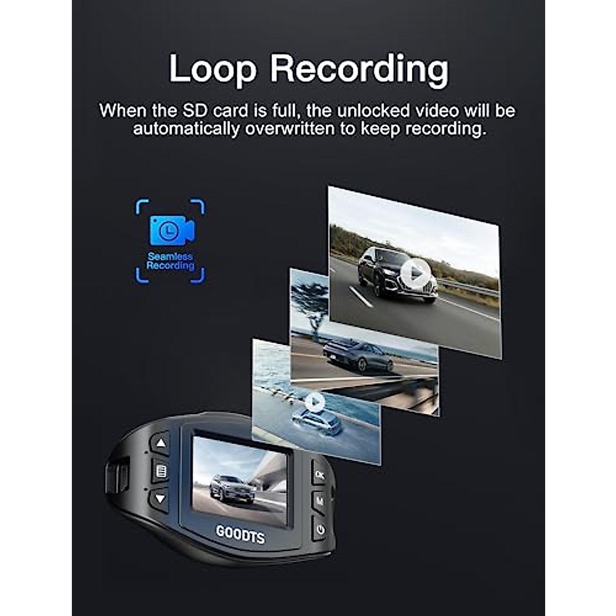2K Dash Cam Front 1440P, GOODTS Car Camera with 2.45” IPS Screen, Mini Dash Camera for Cars with 150°Wide Angle, Dashcam with G-Sensor, Loop Recording, Parking Monitor, 64GB SD Card, SD Card Reader