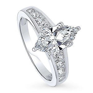 BERRICLE Sterling Silver Solitaire Wedding Engagement Rings 1.6 Carat Marquise Cut Cubic Zirconia CZ Promise Ring for Women, Rhodium Plated Size 5