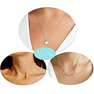 Aisansty Layered Coin Tube Pendant Choker Necklace for Women Girls Dainty Bar Silver Plated Layering Chain Neckalces Set