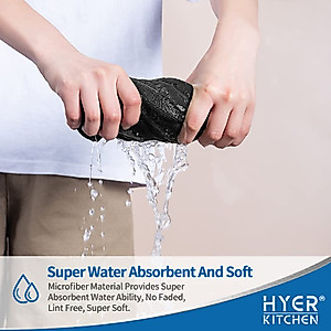 Microfiber Kitchen Towels - Super Absorbent, Soft and Thick Dish Hand Towels, 8 Pack (Stripe Designed Black Colors), 26 x 18 Inch