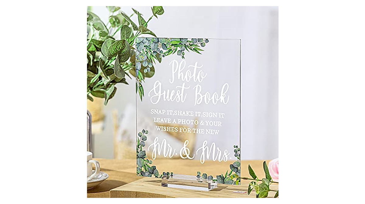 Elegant Wedding Sign - Clear Acrylic 8x10 with Eucalyptus Design