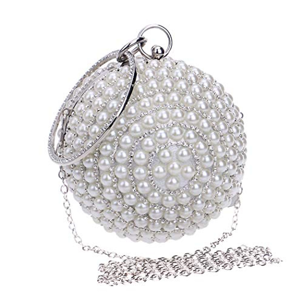 Tngan Womens Evening Bag Round Ball Wedding Handbag Artificial Pearl Purse Silvery