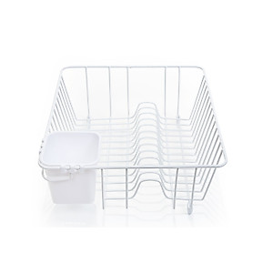 Smart Design Dish Drainer Rack - Small - In Sink or Counter Drying - Steel Metal Wire - Cutlery, Plates, Dishes, Cups, Silverware Organization - Kitchen (White - 14 x 5.5 Inch)