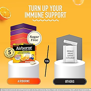 Airborne 1000mg Vitamin C with Zinc, SUGAR FREE Effervescent Tablets, Immune Support Supplement with Powerful Antioxidants Vitamins A C & E - 30 Fizzy Drink Tablets, Zesty Orange Flavor