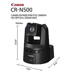 Canon CR-N500 Pro PTZ Camera BK 15x Optical Zoom lens, 1” 4K 30p Dual Pixel AF Sensor, 3G-SDI, HDMI, IP Video Out, NDI|HX2, SRT- Church, Live Events, Streaming Conference, Classroom, Esports, Vlogging