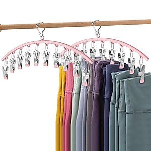 Calonge 2 Pack Pink Legging Organizer for Closet, Metal Yoga Pants Hangers w/10 Clips Holds 20 Leggings Hangers Space Saving Hanging Closet Organizer w/Rubber Coated Closet for Organizers and Storage