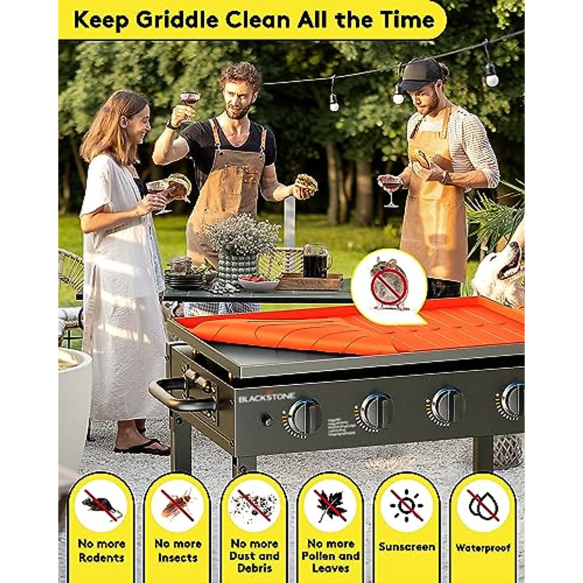CLLIS 36 inch Griddle Mat for Blackstone, Blackstone Griddle Cover with Handle, Food Grade Silicone Mat Flat Top Grill Accessories, 36" Protective Mat Protect Griddle from Dirt & Rust for Outdoor BBQ