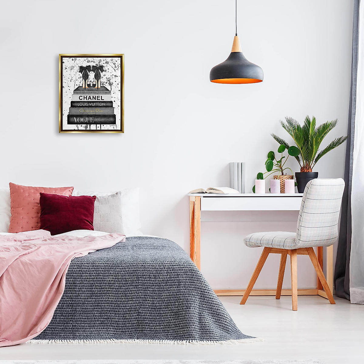 Stupell Industries Glam Fashion Book Stack Grey Bow Pump Heels Ink, Design by Amanda Greenwood