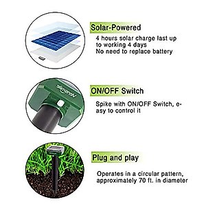 LIGHTSMAX Mole Repellent Mole Repeller Solar Powered Gopher Repellent Ultrasonic Vole Repellant Gopher Repellent Rodent Deterrent No Mole Traps Killer Harm to Your Lawn Yard (8)
