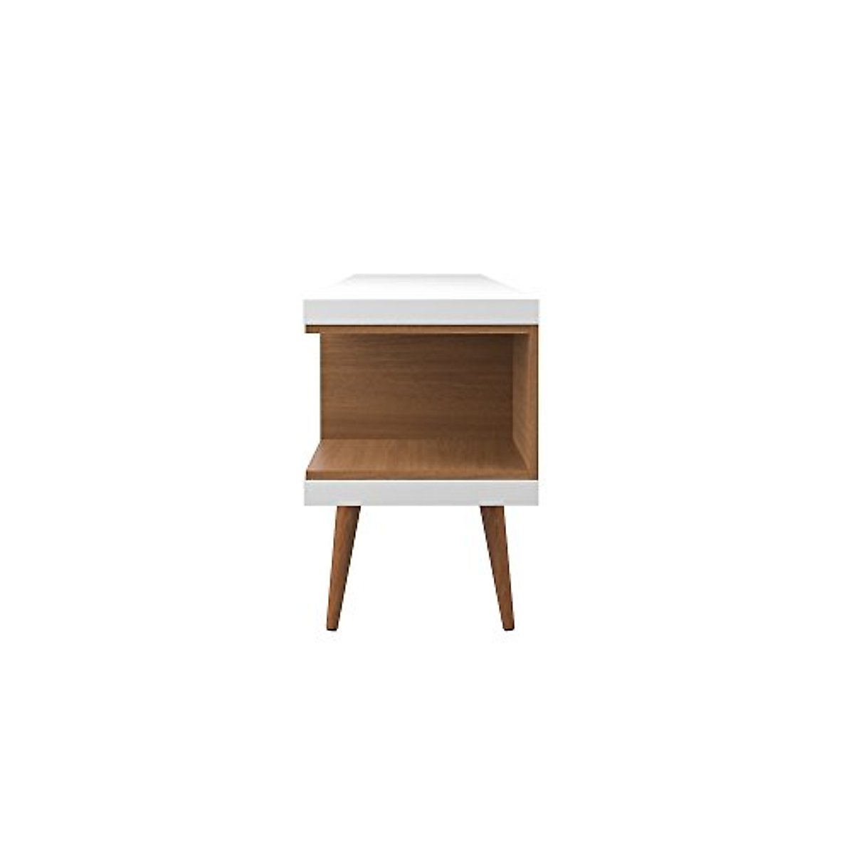 Manhattan Comfort Utopia Collection Mid Century Modern TV Stand With Open 3 Open Shelves and Two Open Cubbies, White/Wood
