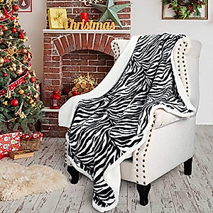 Tirrinia Sherpa Blanket Plush Throw Zebra Pattern Blanket Size 50" x 60" Bedding Fleece Reversible Blanket for Bed and Couch, Super Soft Comfy Warm Fuzzy TV Blanket