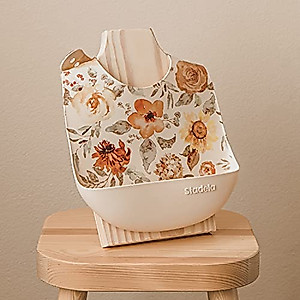 Stadela Baby Silicone Feeding Bib, Waterproof Adjustable, Baby Girl, Floral Bohemian Print with Flowers