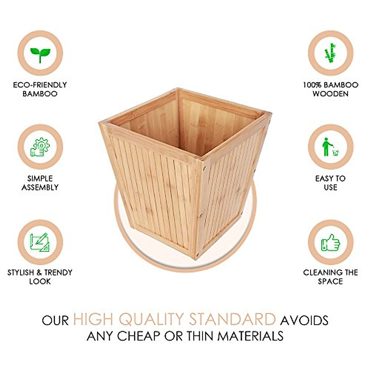 ToiletTree Products 100% Bamboo Wooden Wastebasket Trash Can