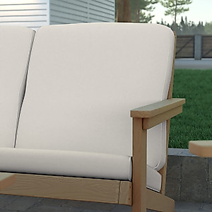 EMMA + OLIVER Hammond All-Weather Adirondack Style Loveseat - Natural Cedar Finish Polyresin Frame - Cream Cushions - Deep Seat - 300 lbs. Static Weight Per Seat