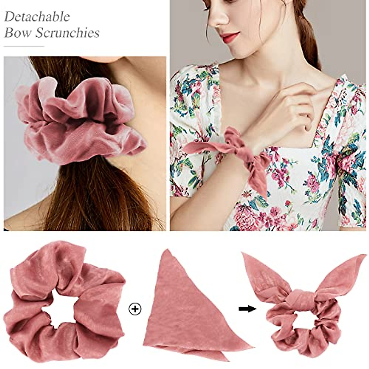 Jaciya Satin Silk Scrunchies for Women Hair Scrunchies for Women's Hair Bow Scrunchie Holder Hair Ties for Girls Pony Tails Hair Ties for Thick Hair No Damage