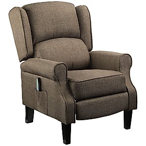 HOMCOM Vibration Massage Recliner Chair for Living Room with Heat, Wingback Single Sofa, Modern Linen Fabric Push Back Reclining Chair with Footrest, Side Pocket, Brown