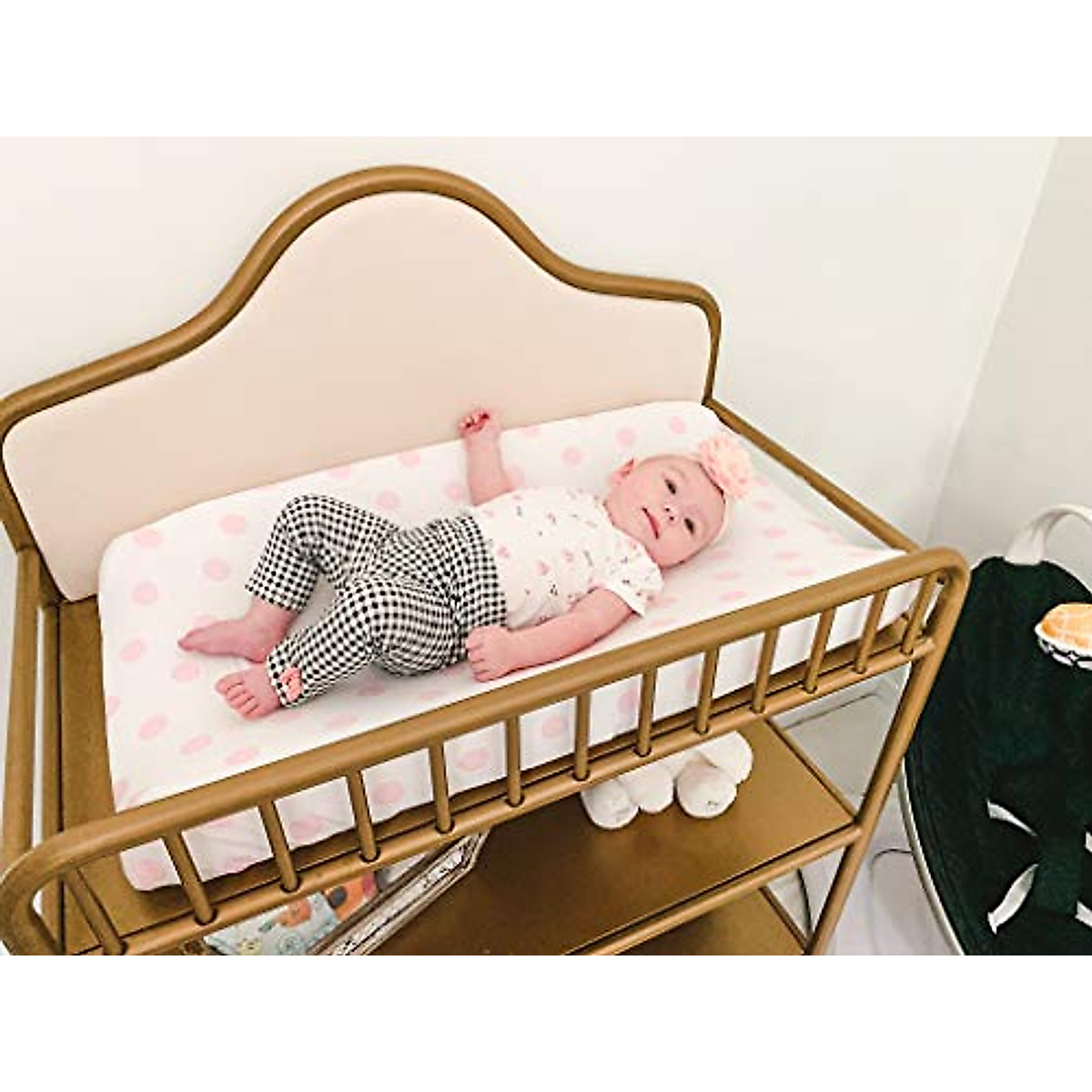 Premium Baby 4 Pack Girl Pure Jersey Machine Washable Pink and White Changing Table Cover – Diaper Changing Pad Cover Sheets