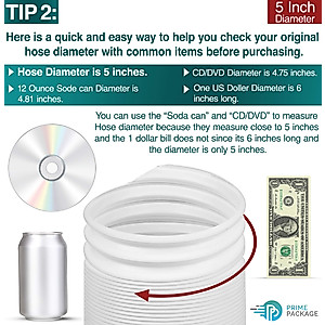 Portable Air Conditioner Exhaust Hose (78" Long) 5 Inch Diameter, Counter-Clockwise Threads | AC Conditioning Unit Tubing | Flexible, Extendable Design | White
