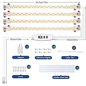 RWNTAO LED Plant Growing lamp, 3000K Full Spectrum Grow Light Strips for Indoor Plants with 3/9/12H Timer & 10 Dimmable Levels, Led Growth Light for Green House Hydroponics Succulent