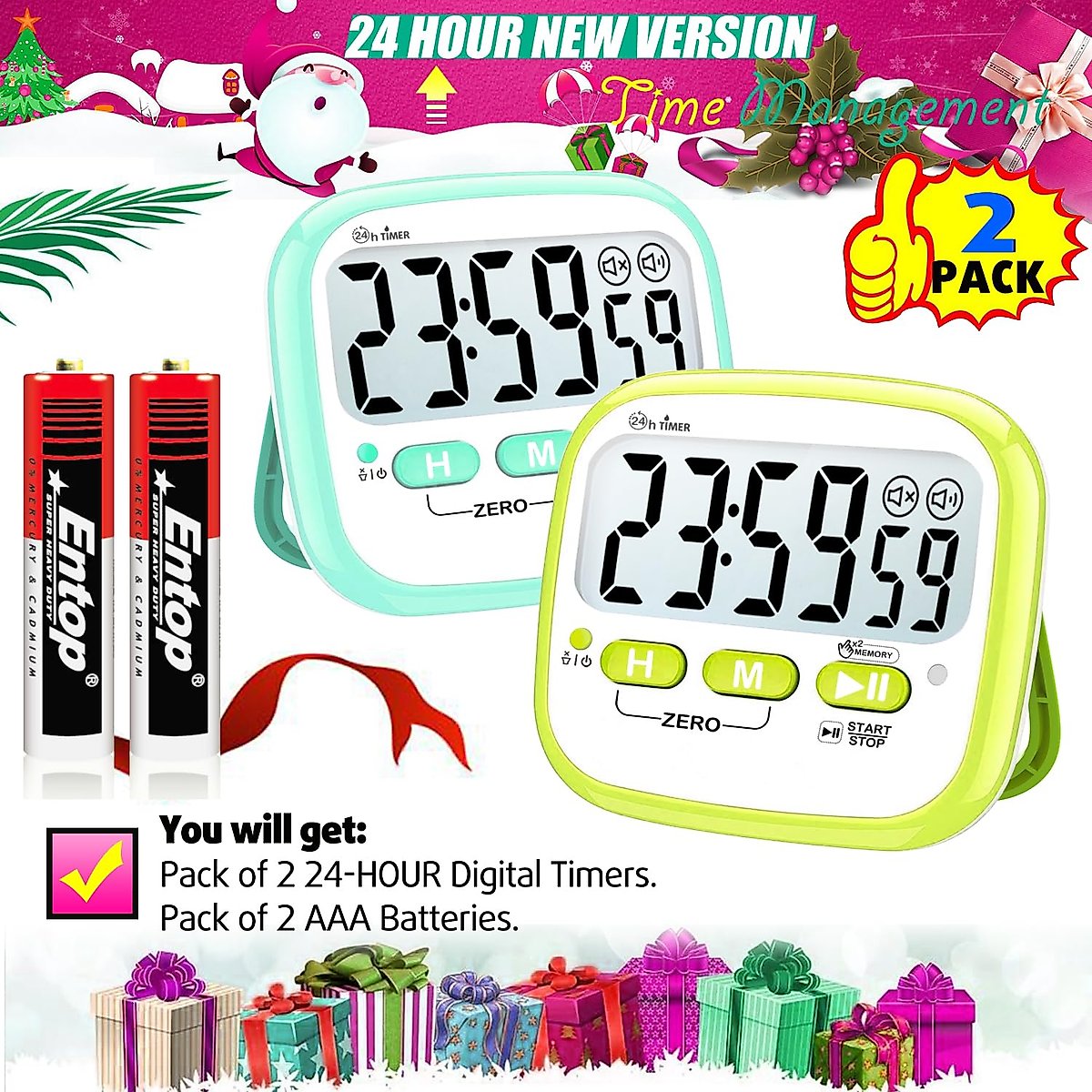 Antonki 2 Pack Timer, Classroom Timer for Kids, Timer for Teacher, Kitchen Timers, Digital Timer for Cooking, Egg Timer, Magnetic Countdown Timer for Exercise, Study, Oven - Battery Included