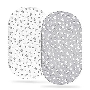 Bassinet Mattress Pad Cover Protector 33" X 17", Waterproof, Flexible for Different Cradle and Bassinet Mattress-Rectangle, Hourglass, Oval, 2 Pack, Soft & Breathable, Lovely Print