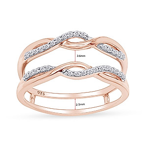 AFFY 0.30 Carat Round White Cubic Zirconia Enhancer Guard Ring 14K Rose Gold Over Sterling Silver