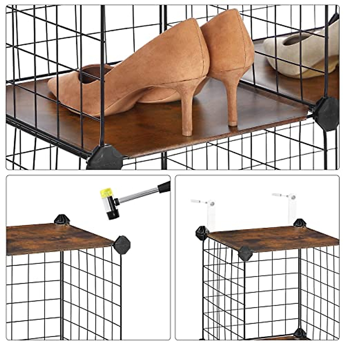 SONGMICS Wire 6-Cube Storage, Modular Storage Unit, Closet Organizer, 11.8 x 11.8 x 11.8 Inches Cubes, for Books Folded Clothes Shoes Toys, in The Dorm, Apartment, Rustic Brown and Black ULPM023A01