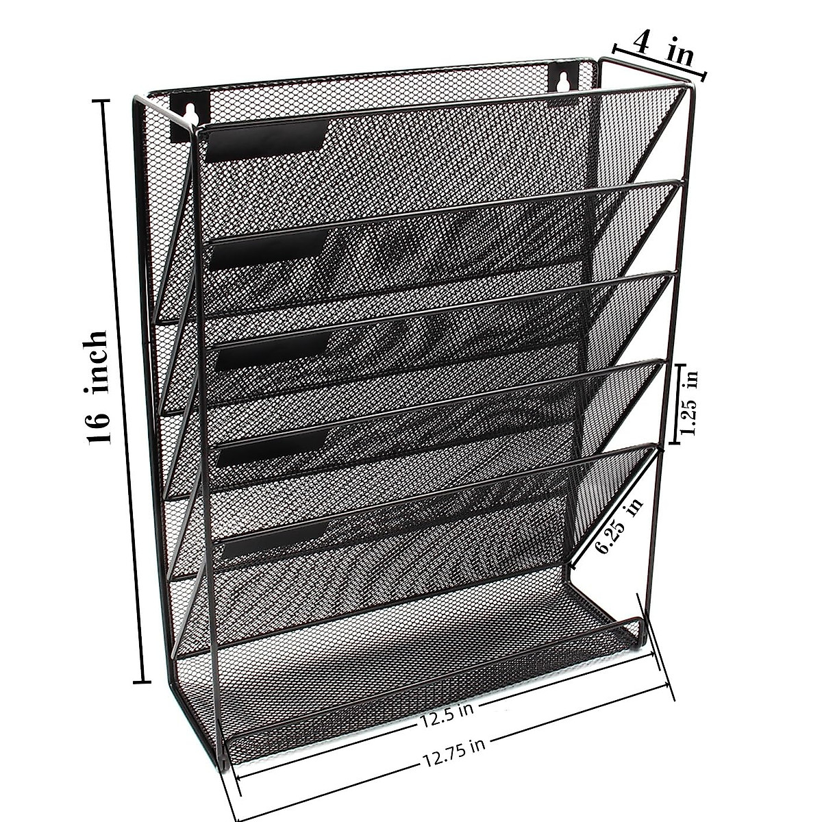 EasyPAG File Organizer Mesh 5 Tier Vertical Hanging Wall File Holder with Bottom Flat Tray ,Black