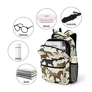 XIUCOO Animal Running Horse Backpack Personalized Name Waterproof Travel Bag for Boys Girls Gift