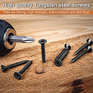 Screws #7 Quality Black Steel Drywall Screws Wood Screws 200Pcs Self Tapping Screws Kit,Screws Assortment Set for Drywall Sheetrock Furniture Cabinet Wood,8 Commonly Used Sizes