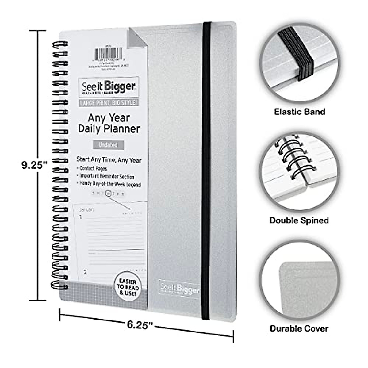 PlanAhead See IT Bigger Undated Daily Planner 9.25” x 6.25” No Monthly Tabs, and SUHEYLA Inspirational Pen "My Life is My Message".