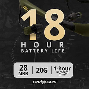 Pro Ears Stealth 28, Shooting Ear Protection, 28 dB, Situational Awareness, 18-Hour Battery Life, Noise Canceling Earbuds, Comfortable Behind-Ear Fit