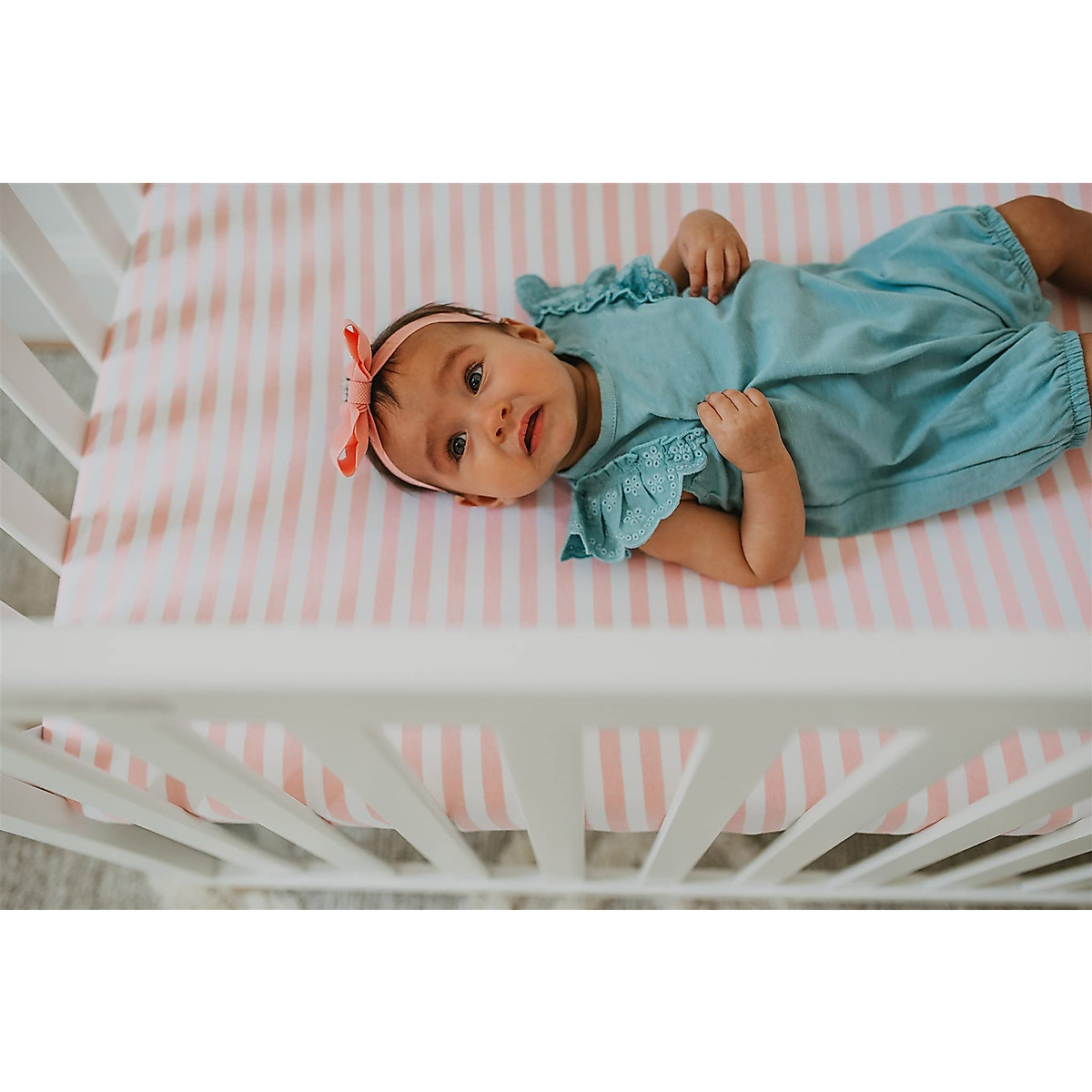 NODNAL CO. 3 Fitted Crib Sheets Pink Set for Baby Girl - 100% Oeko-TEX Cotton Nursery Bedding - Pink/White Chevron, Polka Dot, and Stripe - for Standard Baby or Toddler Crib Mattress 28”x52”x9” Sheet