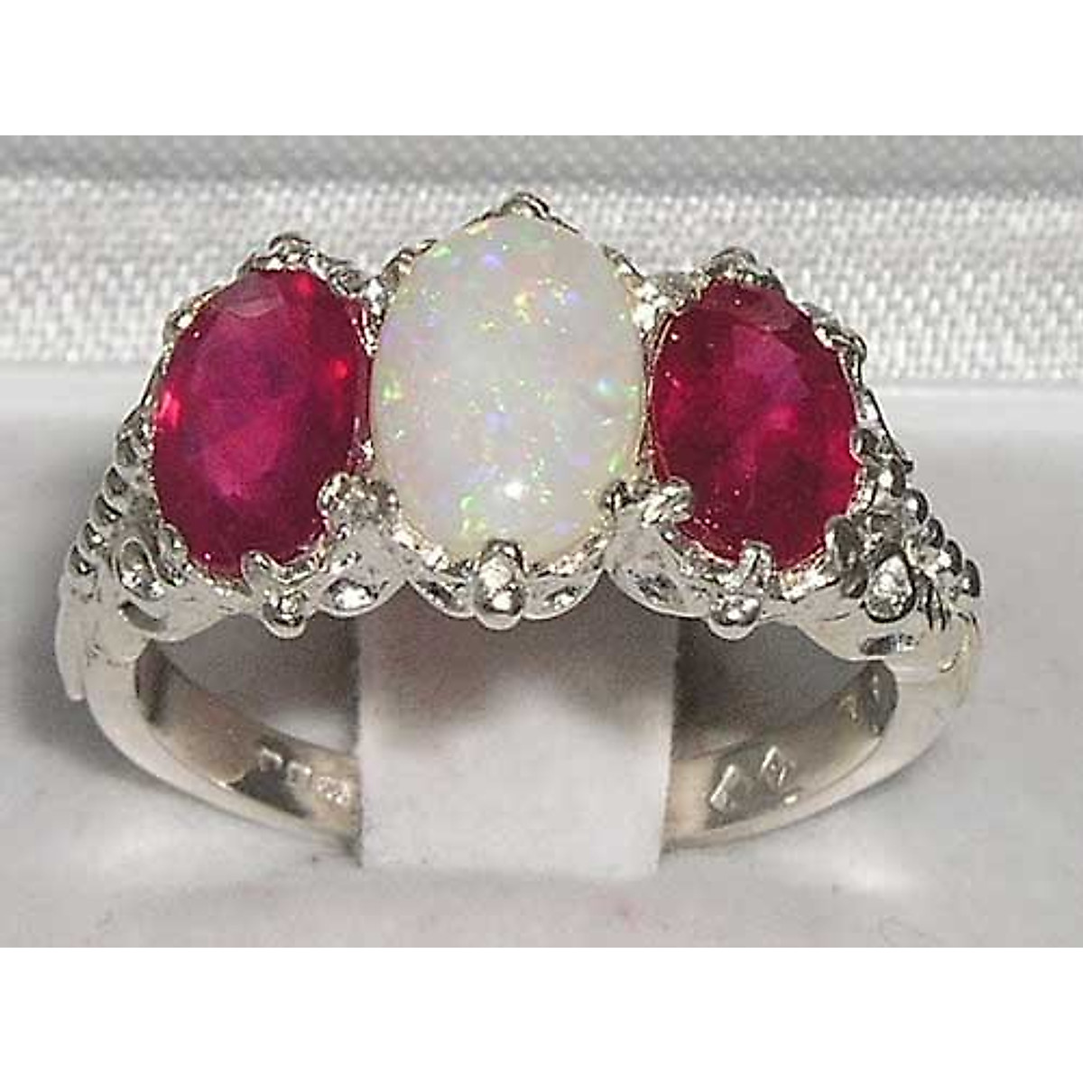 LetsBuyGold 925 Sterling Silver Natural Opal and Ruby Womens Promise Ring - Size 9.5