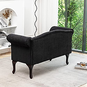 MWrouqfur 53" Mid Century Loveseat Sofa,Upholstered 2 Seater Sofa w/Tufted Back,Wood Legs,Modern Linen Fabric Love Seat Couch Chair for Small Space,Living Room Bedroom Office Apartment (Black)